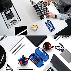 Camo Pencil Case Box, Large Capacity Blue Pencil Bag Pouch Marker Organizer with 2 Compartments & Durable Zipper, Cool Stationary for Primary Middle High School College Office