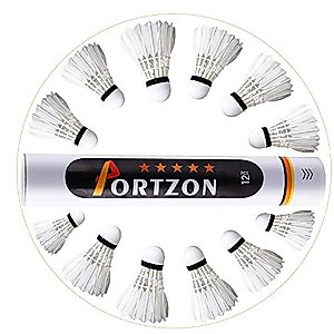 Portzon 12-Pack Goose Feather Badminton Shuttlecocks with Great Stability and Durability, High Speed Badminton Birdies Balls, Upgrade