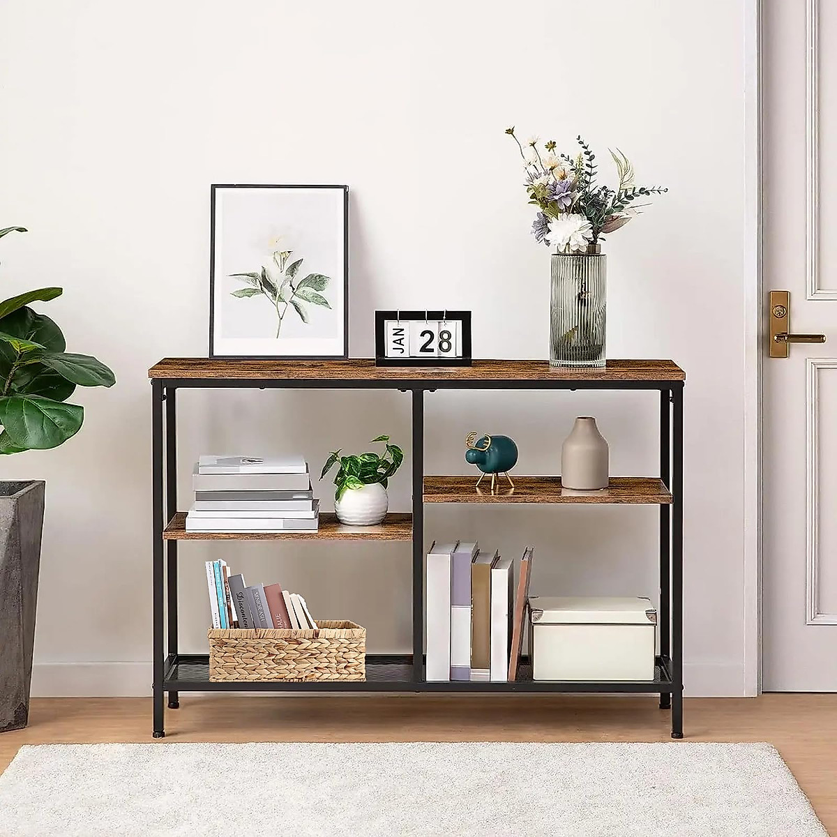 GUSHBIN Woven Open Storage Bins Large Wicker Shelf Basket with Built-in Handles Natural Water Hyacinth Storage Baskets for Toiletries Books Fruits Organizing,15 x 10.2 x 5 inches