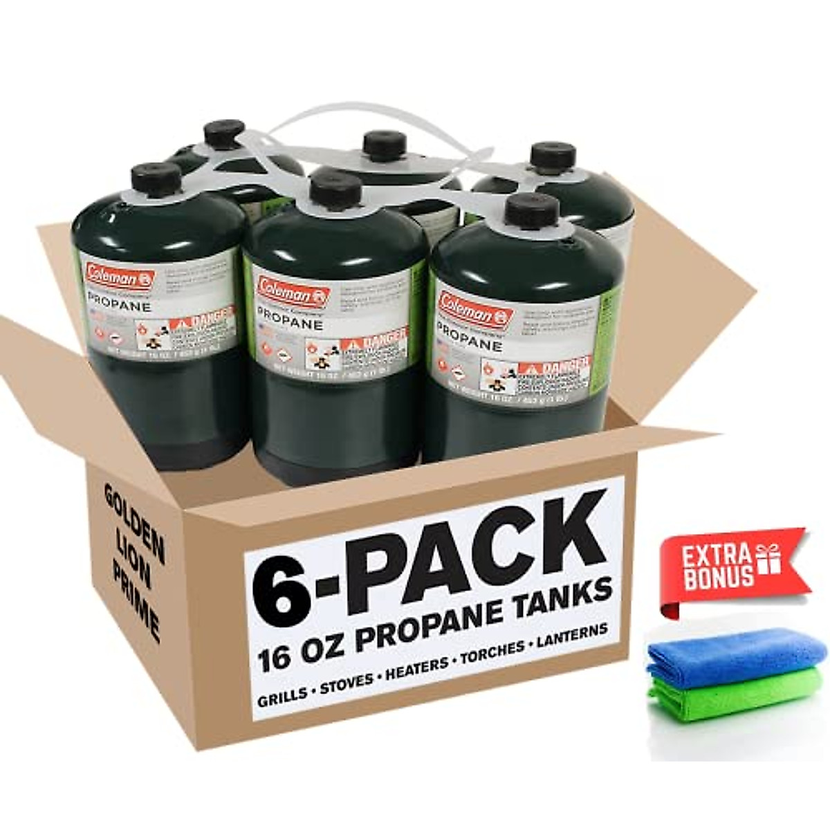 Propane Tank 6 Pack Fuel Cylinders 16oz | with Golden Lion Bonus