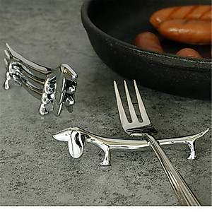 IUAQDP 6 Pieces Dog Chopsticks Holder Metal Dachshund Chopstick Rest Pillow, Silver Puppy Chopstick Rack Stand for Spoon Fork Knife Tableware Brush Home Kitchen Table Decoration
