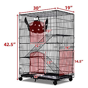Homey PET INC Folding Wire Cat Ferret Habitat Crate with Casters,Tray and Hammock