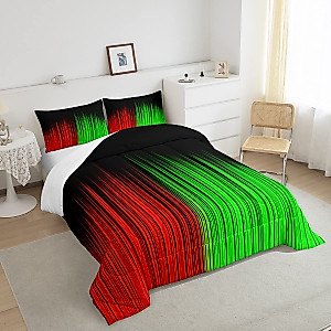 Abstract Ombre Comforter Set Kids Teens Red Green and Black Girls Bedding Set Room Decor Fashion Women Quilt Set with 1 Pillowcase 2Pcs Bedding Twin