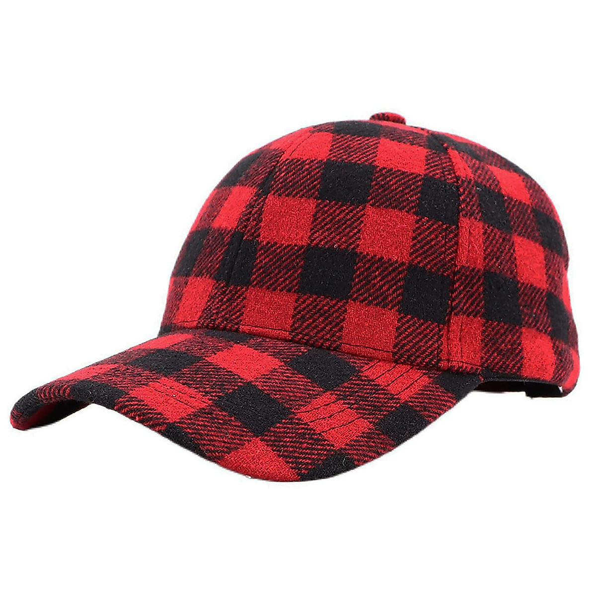 Unisex Buffalo-Plaid Baseball-Hat Red-Black-Check Ball-Cap for Women Men (Medium, Red-Black Plaid)