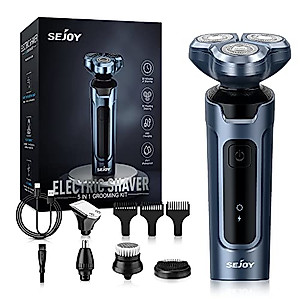 Sejoy Electric Razor for Men face, Shavers for Men pubic Hair and Beard, 5 in 1 Dry Wet Waterproof Rotary Men's Face Shaver Razors, Cordless USB Rechargeable for Shaving, Ideas Gift for Dad Husband