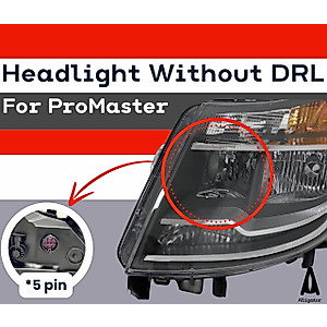 ALLIGATOR AUTO LIGHTS Headlight Assembly Set Pair Replacement for Ram 2014 2015 2016 2017 2018 2019 2020 2021 2022 ProMaster 2500, DOT/SAE Compliant,Halogen Headlights with Bulbs, Left & Right Side
