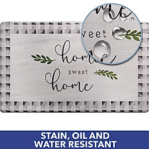 SoHome Cozy Living Anti Fatigue Kitchen Mat for Floor, Home Sweet Home Themed Cushioned Kitchen Runner Rug Mat, Non Slip, Easy Wipe Clean, 1/2 Inch Thick, 18" x 30", Grey