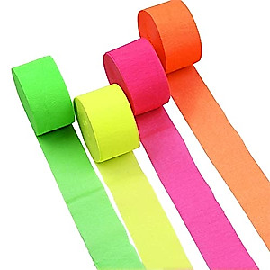 NICROLANDEE Blacklight Party Decorations - 12PCS Fluorescent Neon UV Reactive Glow Tissue Paper Pom Poms & 4Rolls Glow Crepe Paper Streamers for Graduation, Birthday, Fiesta Party, Wedding, Prom Dance