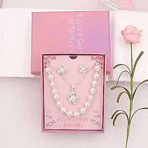 Bridesmaid Jewelry Set for Women Girls,8 Sets Silver Plated Love Knot Pendant with Pearl Necklace Earrings Bracelet Set,Bridesmaid Gift for Wedding/Proposal/Party/Anniversary