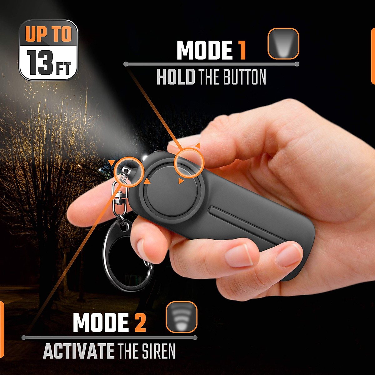Personal Alarm Keychain for Women Self Defense - Loud Safety Whistle Alert Device with LED Light – 130 dB Emergency Security Handheld Siren Key Chain by WETEN, Black