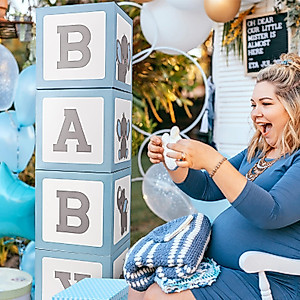 Epakh 4 Pcs Elephant Baby Boxes for Baby Shower Decoration with 4 Pcs Baby Shower Party Boxes Elephant Printed Baby Blocks for Baby Boy Shower, Happy Birthday Decorations, Gender Reveal Party(Blue)