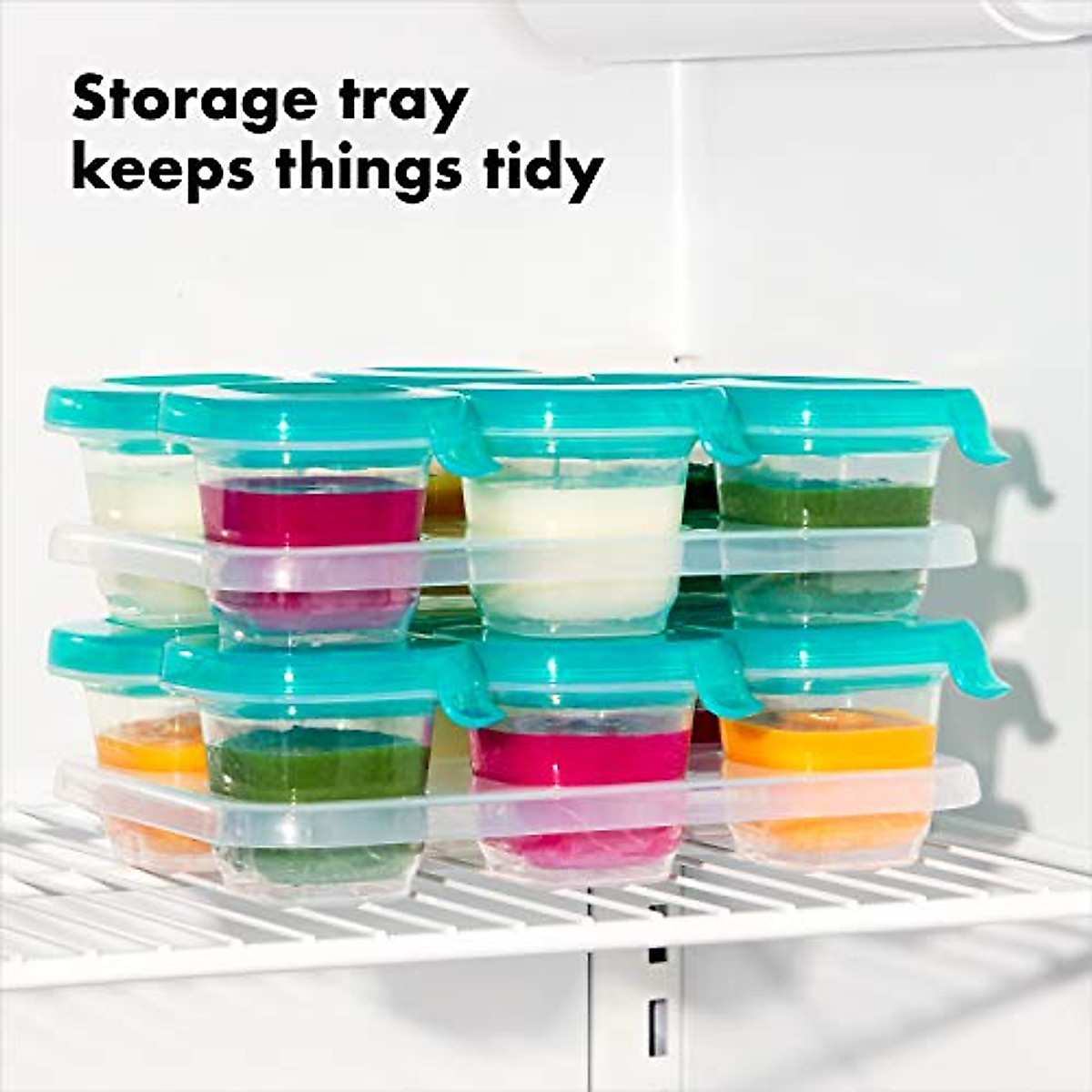 OXO Tot Silicone Baby Food Storage Containers, Teal, Set of Six 2oz Containers
