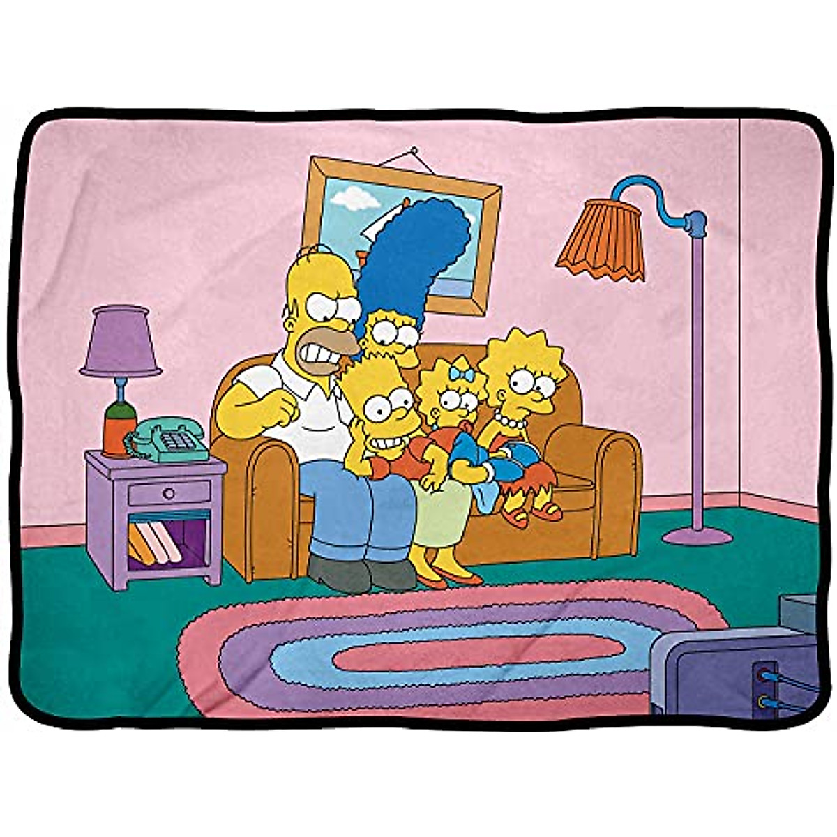 Surreal Entertainment The Simpsons Cartoon Opening Couch Scene Super Soft Plush Fleece Throw Blanket, Multicolor