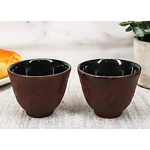 Ebros Gift Japanese Traditional Style Cast Iron Tea Bamboo Design In Red Burgundy Color Tea Cups Teacups Set Of 2 Drinkware Tetsubin Style Tea Service