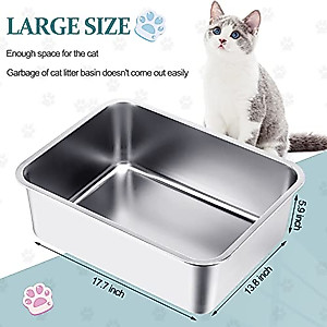 3 Pieces Stainless Steel Cat Litter Box Large Metal Litter Box Pets Litter Basin Pan Never Absorbs Odor, Rustproof, Easy to Clean, Safe and Hard for Cat Rabbits (17.7 x 13.8 x 5.9 Inches)