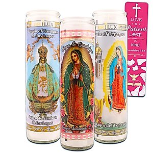 Graydon Hall Virgin Mary 8 Inch White Religious Candles - 3 Pack, Unscented, Devotional Candles in Glass, Perfect for Ceremonies and Prayer
