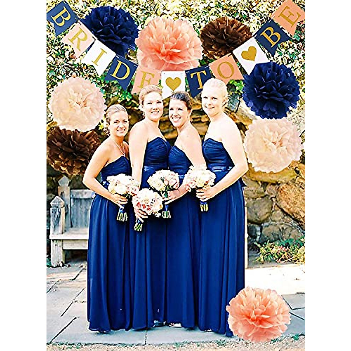 Bridal Shower Decorations Navy Champagne Qian's Party Navy Peach Champagne Confetti Ballons /Bride to Be Banner Navy Coral , Hen Party Engagement Banner Rose Gold Bachelorette Party Decorations