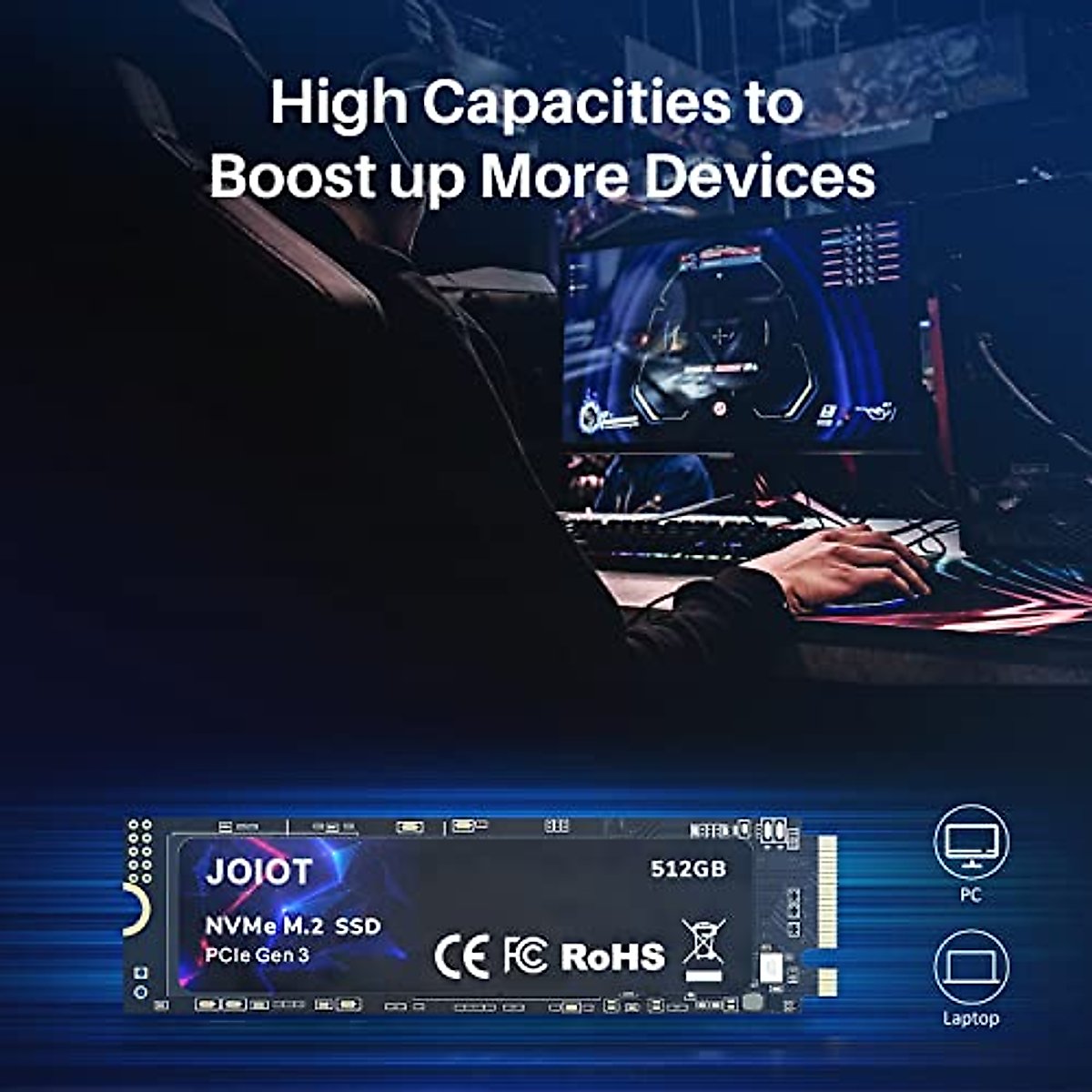 JOIOT 512GB SSD NVMe M.2 Internal Solid State Drive w/V-NAND Technology, Storage and Memory Expansion for Gaming, Max Speed,Black