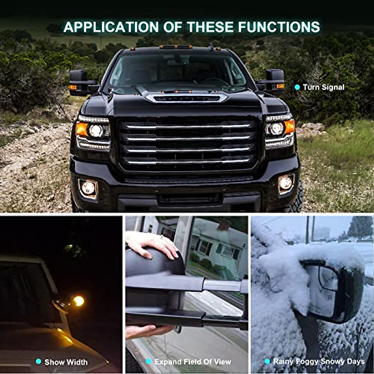 SCITOO Towing Mirrors Exterior Mirrors for Chevy for GMC 2003-2006 for Silverado/for Sierra (07 Classic Models) Pair Tow Mirrors with Turn Signal Backup Light Power Control Heated Manual Telescoping