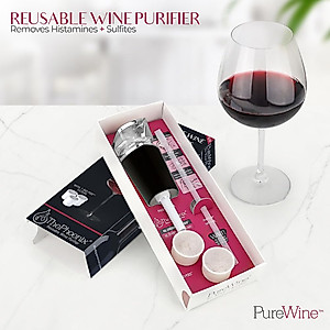 PureWine Phoenix Wine Bottle Filter & Aerator, Reusable Wine Dispenser to Pour Filter Histamine & Sulfites, Aerates & Restores Taste - Noir Starter Kit