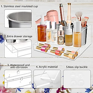 Hair Tool Organizer, Clear Acrylic Hair Dryer Holder and Hair Tools Organizer with Drawer, Bathroom Vanity Countertop Storage Organizer for Blow Dryer, Curling Irons, Makeup, Toiletries (Clear)