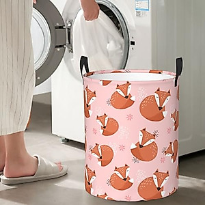 Large Laundry Basket with Handles - Fox Print Light Pink Baby Kids Dirty Clothes Laundry Hamper