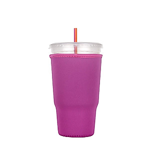 Reusable Insulator Neoprene Cup Sleeve for Iced Beverages and Coffee (Pink, Large)