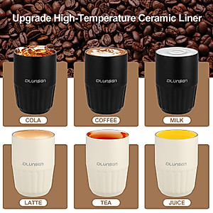 Dlunsen Travel Cup Insulated Coffee Thermal Cup, 14oz Upgraded Double Walled Water Glasses, Vacuum Insulation Stainless Steel with Leak-Proof Lid Tumbler Mug, Reusable Cup for Coffee, White