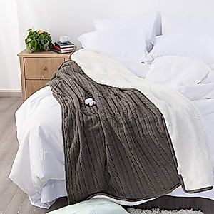 NTBAY Cotton Oversize Cable Knit Sherpa Twin Blanket for Couch (60"x80"), Soft Warm Fleece Knitted Throw for Bed, Sofa, Chair - Extra Cozy, Machine Washable, Comfortable Home Decor, Grey