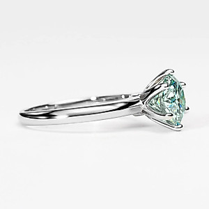 Michooyel 2ct Round Cut Moissanite Engagement Ring for Women Sea Blue Moissanite VVS1 Classic 6 Prongs Setting Solitaire Sterling Silver Women Rings