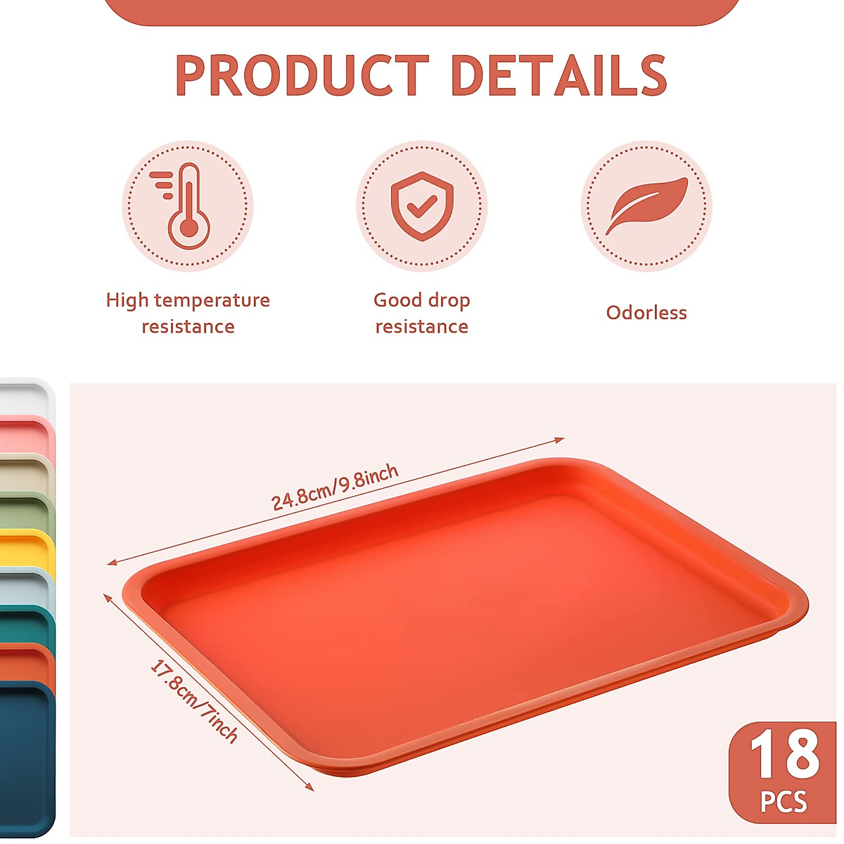 18 Pcs Colorful Plastic Fast Food Trays for Restaurants
