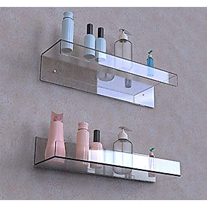 Cq acrylic 15" Invisible Acrylic Floating Wall Ledge Shelf, Wall Mounted Nursery Kids Bookshelf, Invisible Spice Rack, Clear 5MM Thick Bathroom Storage Shelves Display Organizer, 15" L,Set of 4