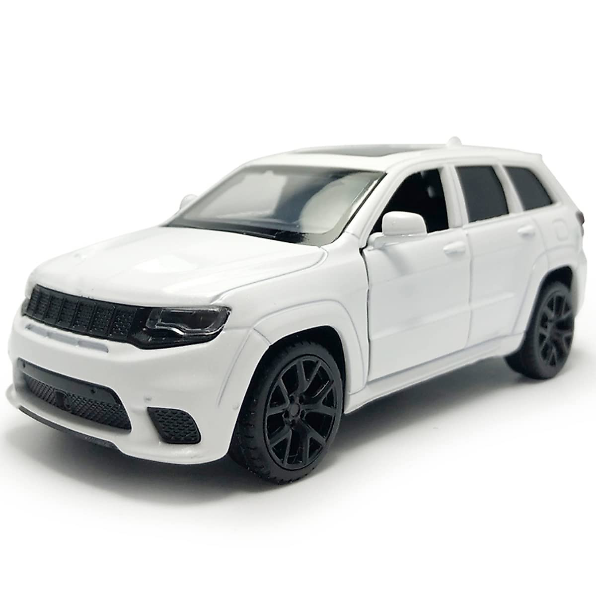 Grand Cherokee Trackhawk Toy Car SUV Diecast Model Car 1/36 Scale Pull Back Vehicle Zinc Alloy Casting Metal, Doors Open, Toys for Boys Kids Birthday Gifts Adults Mens Collection, White
