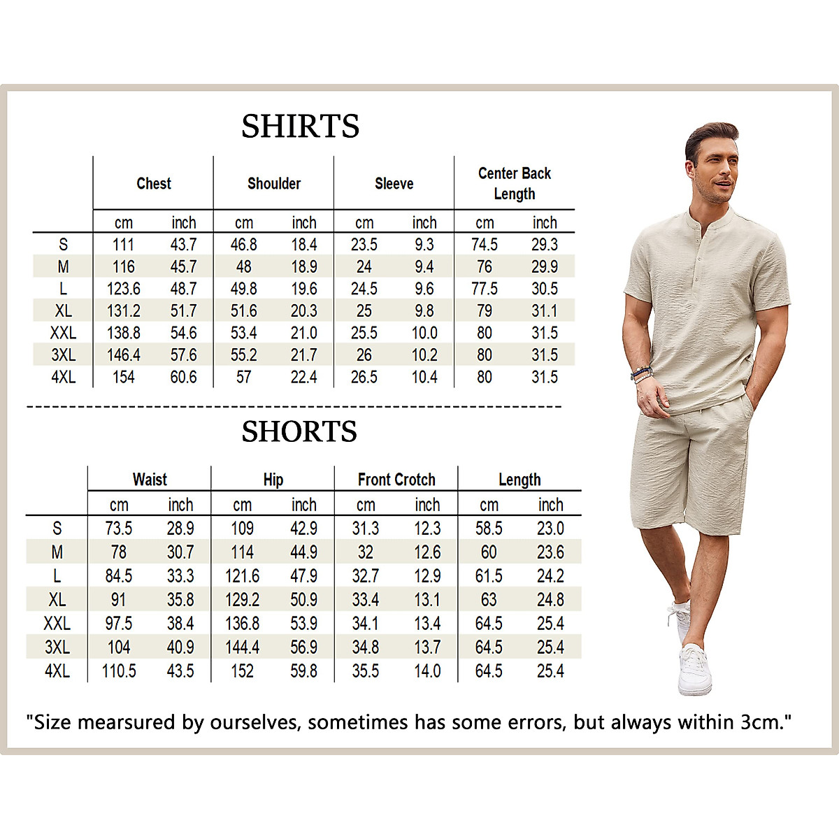 COOFANDY Men's 2 Pieces Linen Set Casual Henley Shirts Short Sleeve Beach Yoga Shorts Summer Pants Outfits