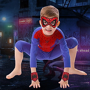 LSHDXD Spider Mask and Wristbands for Kids Boys,Halloween Superheros Masks Masquerades With Spider Wrist Band Party Mardi Gras Mask for Halloween Costume Party Cosplay