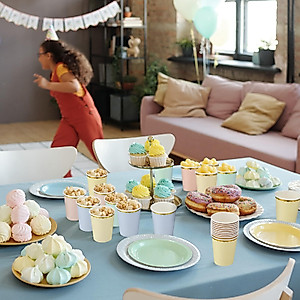 Uiifan 40 Pcs 9 oz Pastel Paper Cups with Metallic Gold Border Party Disposable Paper Colored Coffee Cup for Party Beverage Wedding Party Supplies, 4 Colors