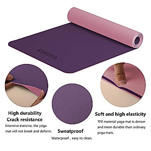 Samdiya Yoga Mat - TPE Classic 1/4 Inch Thick Pro Yoga Mat Eco Friendly Non Slip Fitness Exercise Mat with Carrying Strap-Workout Mat for Yoga, Pilates and Floor Exercises (Magenta-Pink)