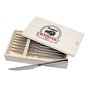 Bruntmor, ALBA Gourmet Stainless Steel 8-piece Steak Knife set with Full Tang Blades, Wooden Gift Box