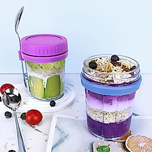 Creamhoo Overnight Oats Containers with Lids and Spoon, Thick Glass Overnight Oats Jars, 4 Pack Large Capacity Airtight Mason Jars for Cereal, Milk, Vegetable and fruit