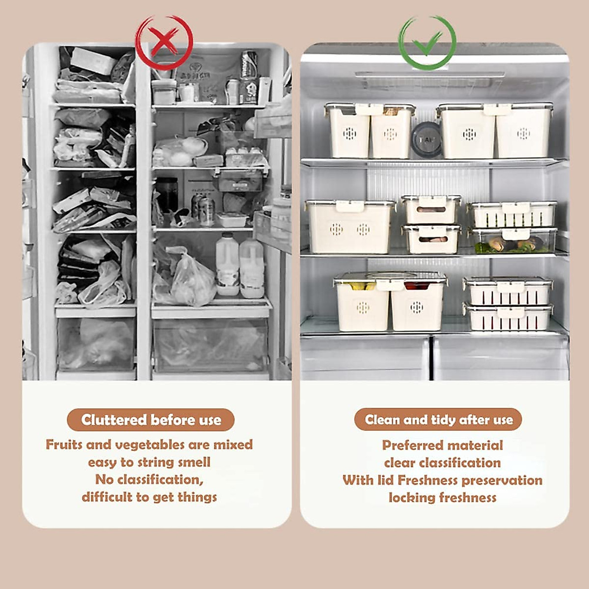 RUDINO,Fridge Organizer,Fridge Storage,Fridge Organizers And Storage Clear,Fridge Organization,Fridge Storage Containers,Stackable With Lid For Fruit,Refrigerator Tissue,Vegetables,Food And Beverages.