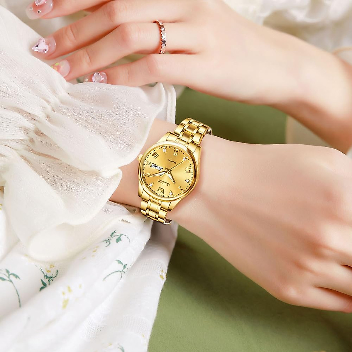 OLEVS Watch Women Gold Small Face Womens Watch Day Date Waterproof Dress Watch for Women Diamond Stainless Steel Women's Wrist Watch Dainty Casual Quartz Analog Ladies Watches Reloj para Mujer