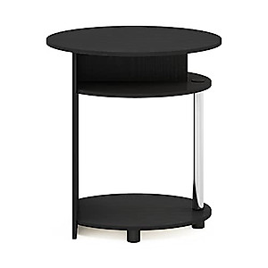 Furinno JAYA Simple Design Oval End Table with Bin, Americano/Chrome