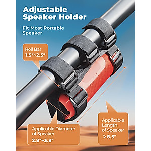 KEMIMOTO UTV Speaker Mount, Adjustable 2 Strap Style Portable Speaker Holder for 1.5" to 2.5" Roll Bar, Compatible with Polaris RZR Ranger Can Am X3 Commander Pioneer Kawasaki Mule