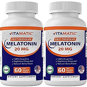 2 Pack High Potency Melatonin 20mg Tablets | Vegetarian, Non-GMO, Gluten Free | 60 Fast Dissolve Tablets | Natural Berry Flavor |