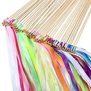 40 Pieces Mix Color Ribbon Sticks with Bell Fairy Stick Party Streamers for Wedding Party(Multicolor)