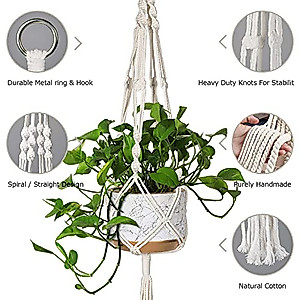AOMGD 3 Pack Macrame Plant Hanger with 3 Hooks, Different Size Hanging Planters for Indoor Plants Holder,Large 46"/41"/34",Ivory