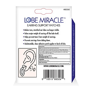 Lobe Miracle- Clear Earring Support Patches - Earring Backs For Droopy Ears - Ear Care Products for Torn or Stretched Ear Lobes (60 Patches)