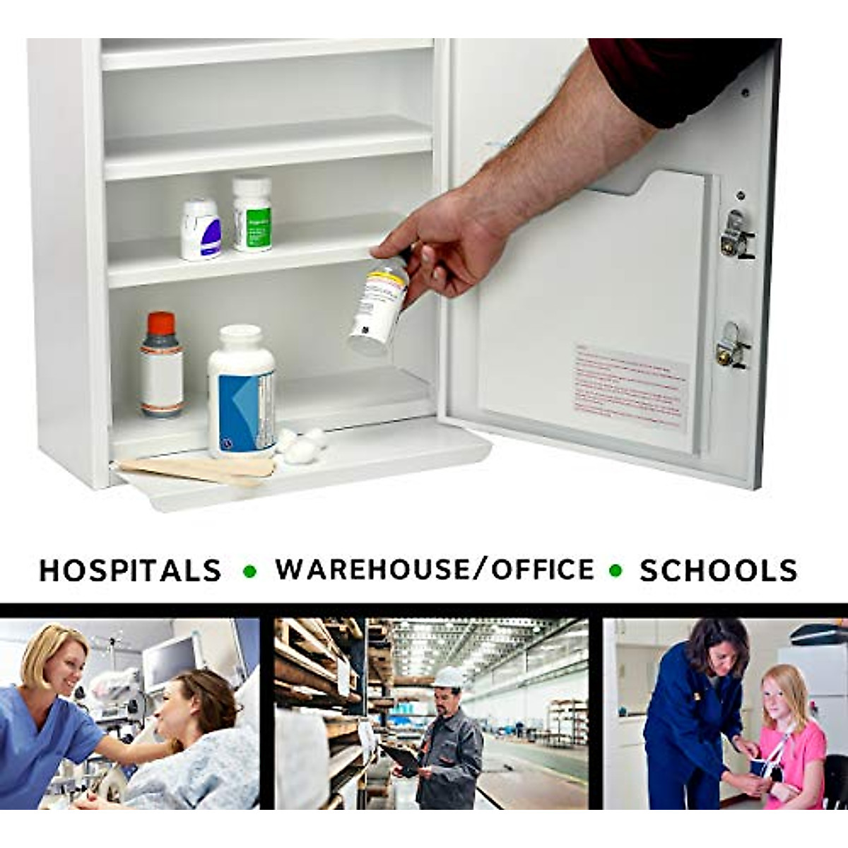 AdirMed Medicine Cabinet with Pull-Out Shelf & Document Pocket - Large Dual Lock Wall Mounted Steel Medical Organizer - Safe and Secure Storage for Medicine First Aid and Emergency Kit (White)