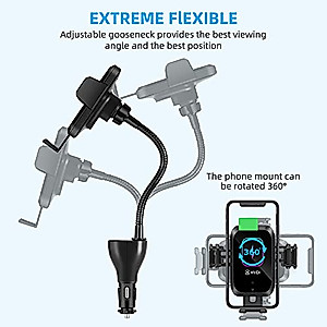 HVDI Wireless Car Charger Mount,Car Cigarette Lighter 15W Qi Fast Charging Auto-Clamping Dual QC 3.0 Port Air Vent Car Charger Phone Holder,for iPhone 13 Pro Max/12/11/XR/X/8,Samsung S21/S20/S10/9/8