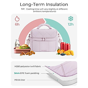 BAGSMART Insulated Lunch Bags for Women, Cute Quilted Lunch Box, Lightweight Puffy Padded Waterproof Lunch Tote, Reusable Lunch Cooler for Work Picnic Travel, Pink